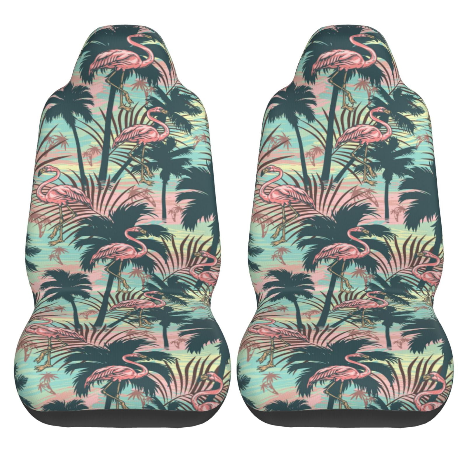 Kakalad Flamingo Tropical Leaves Car Seat Covers Set Vehicle Front