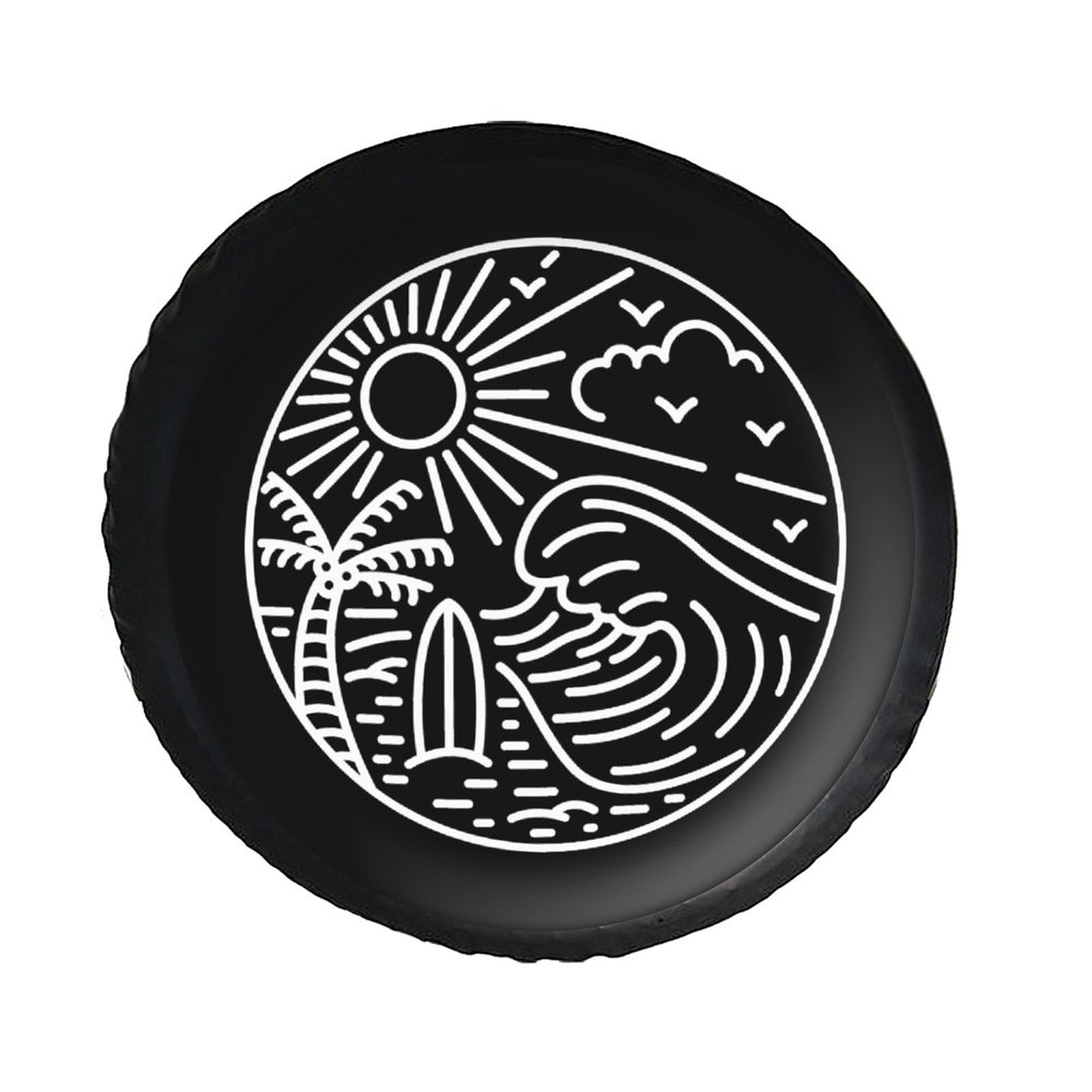 KAKALAD Great Wave And Surfboard Black Spare Tire Cover PVC Leather ...