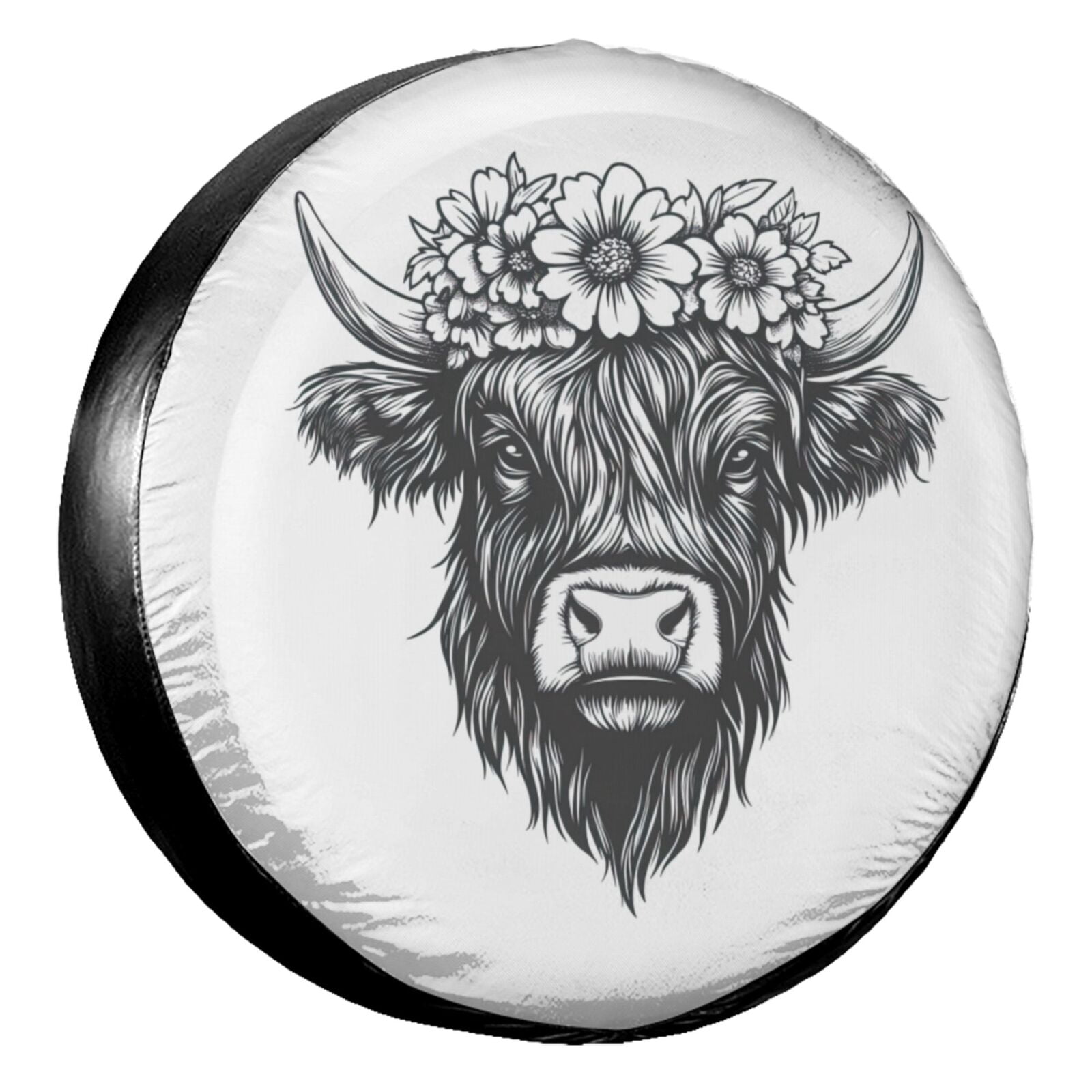 KAKALAD Highland Cow With Flower Spare Tire Cover Universal Car Vehicle ...