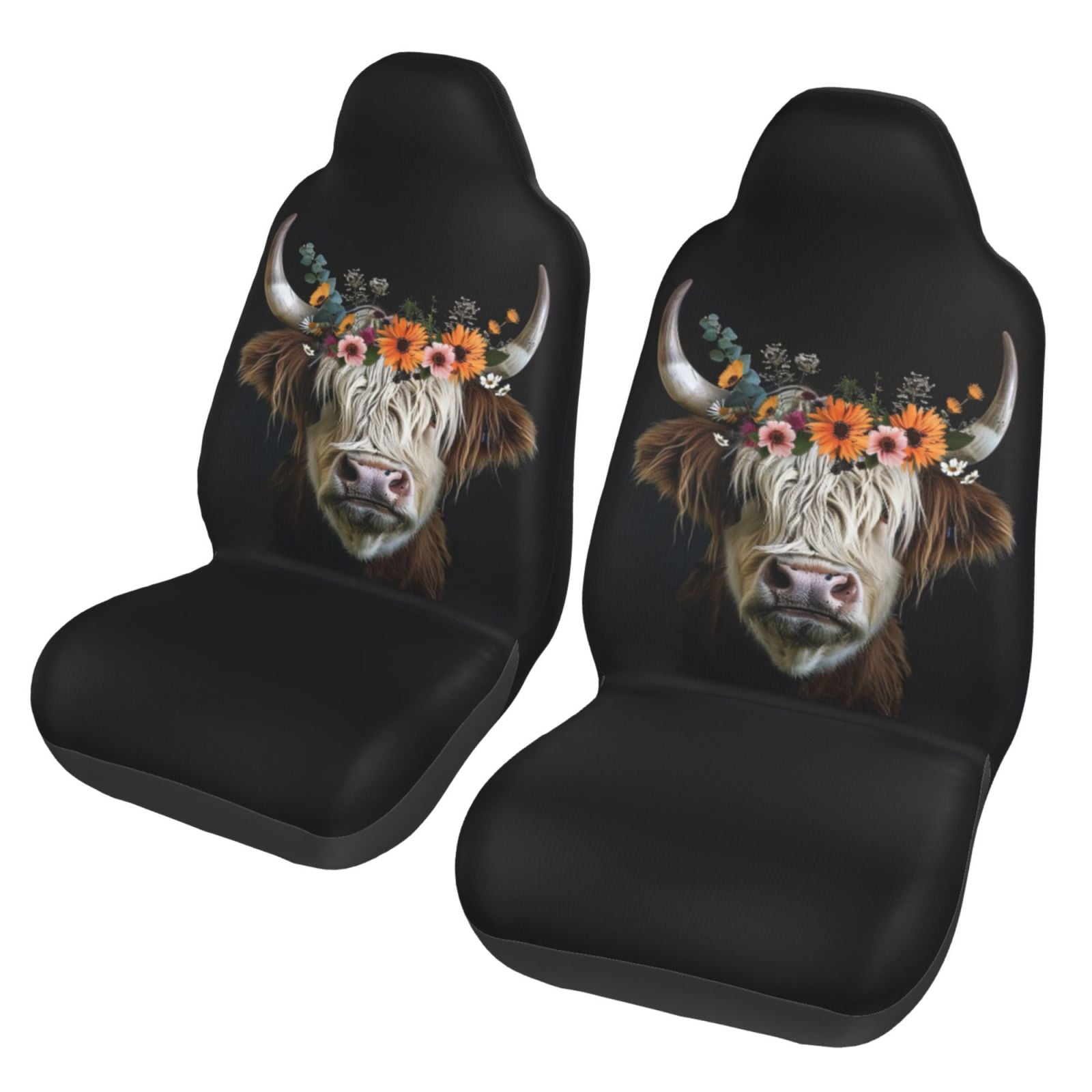 KAKALAD Highland Flower Cow Car Accessories Seat Covers Set Vehicle ...