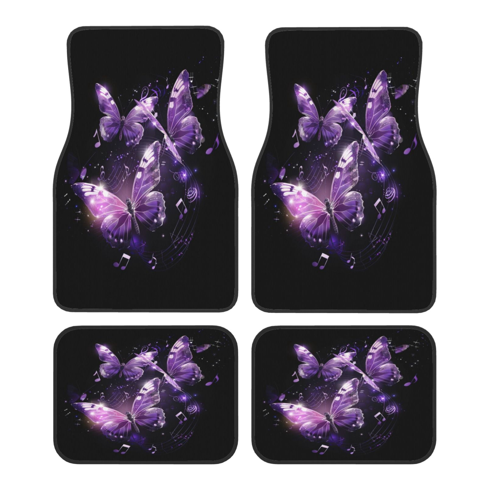 KAKALAD Purple Butterfly Musical Note 01 Car Floor Mats 4PC Set Carpet ...