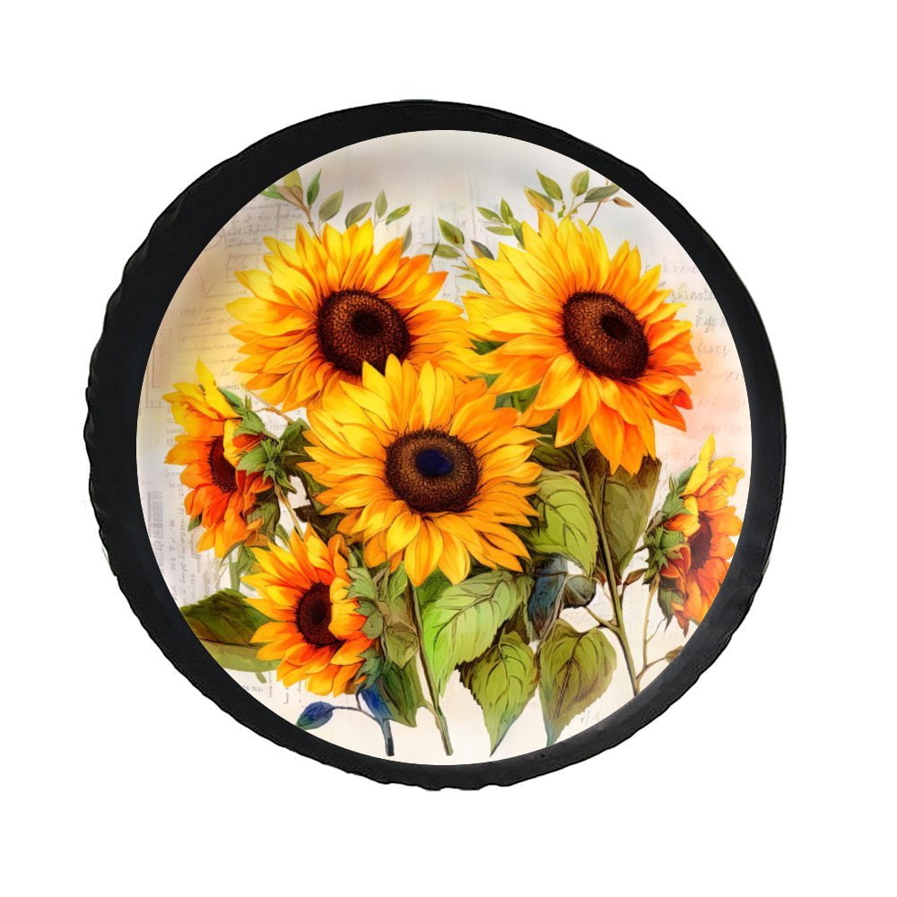 KAKALAD Retro Sunflowers 01 Spare Tire Cover PVC Leather Wheel Protectors Weatherproof Universal ...