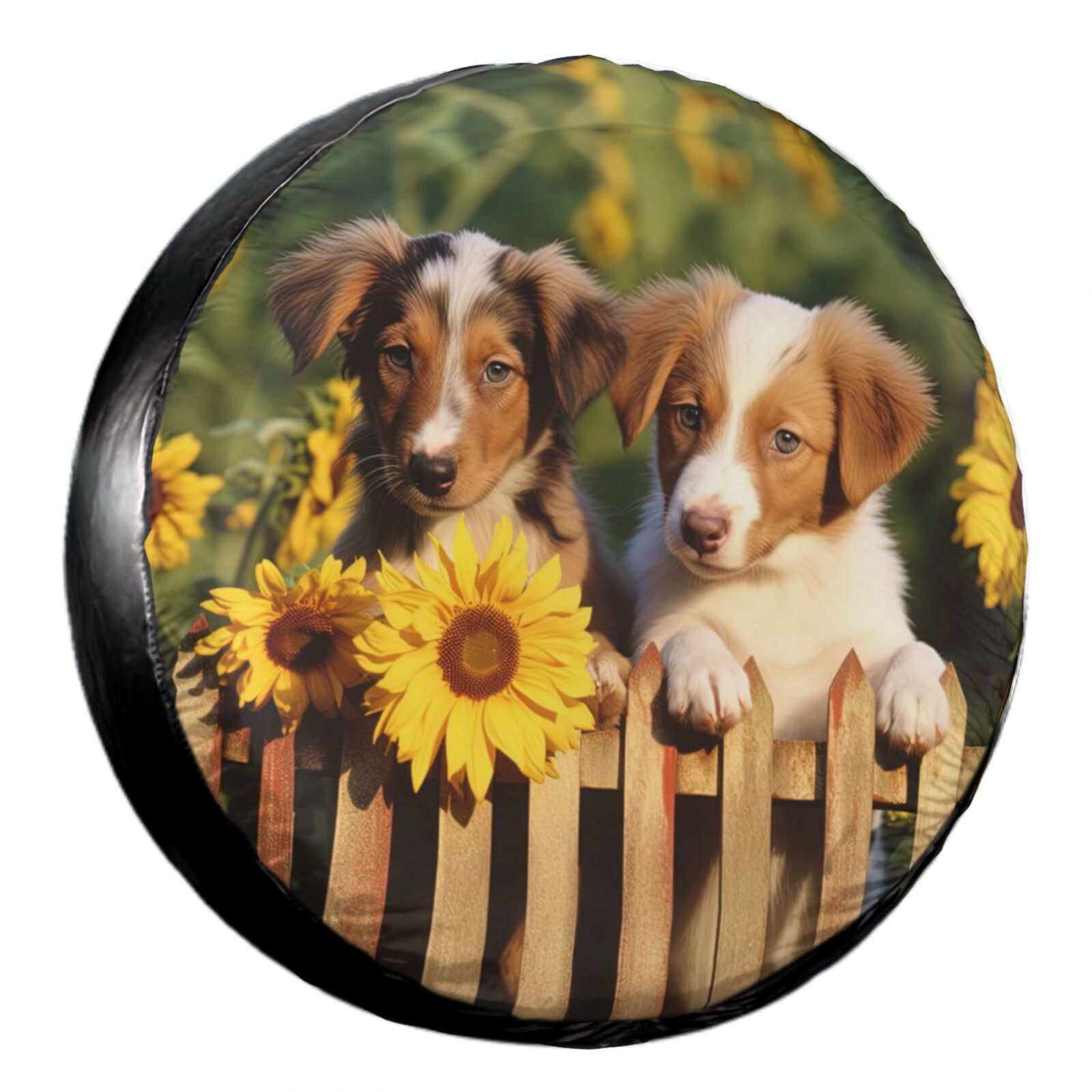 KAKALAD Sunflowers And Two Puppies 01 Spare Tire Cover Weatherproof ...