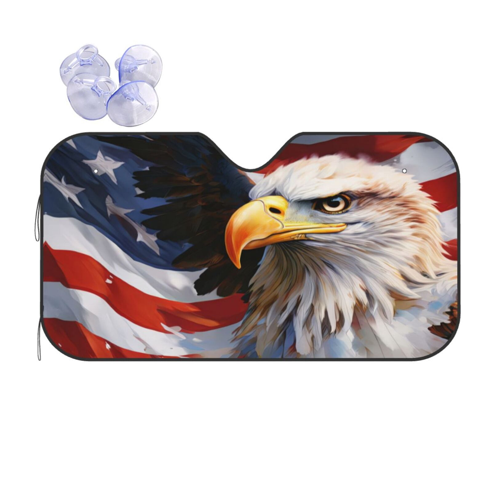 KAKALAD Patriotic American Flag Eagle Windshield Sunshade, Aluminum UV ...