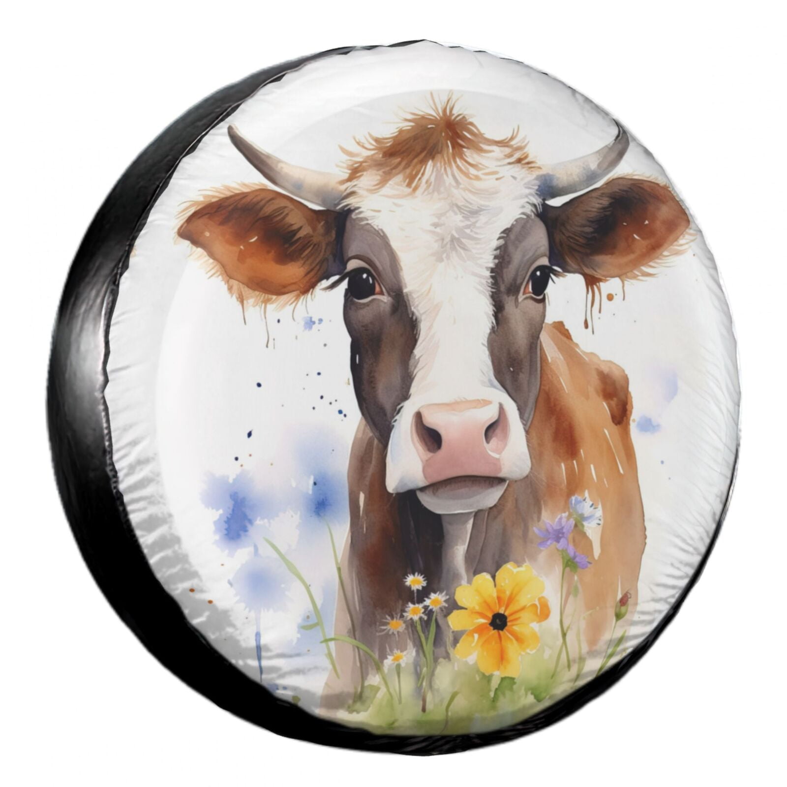 Kakalad Watercolor Cow With Colorful Flowers 02 Spare Tire Cover