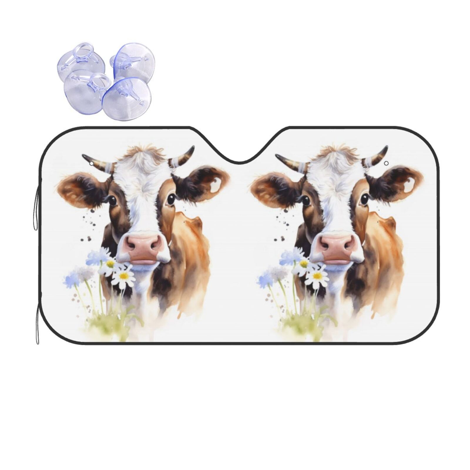 KAKALAD Watercolor Cow With Colorful Flowers 03 Universal Windshield ...