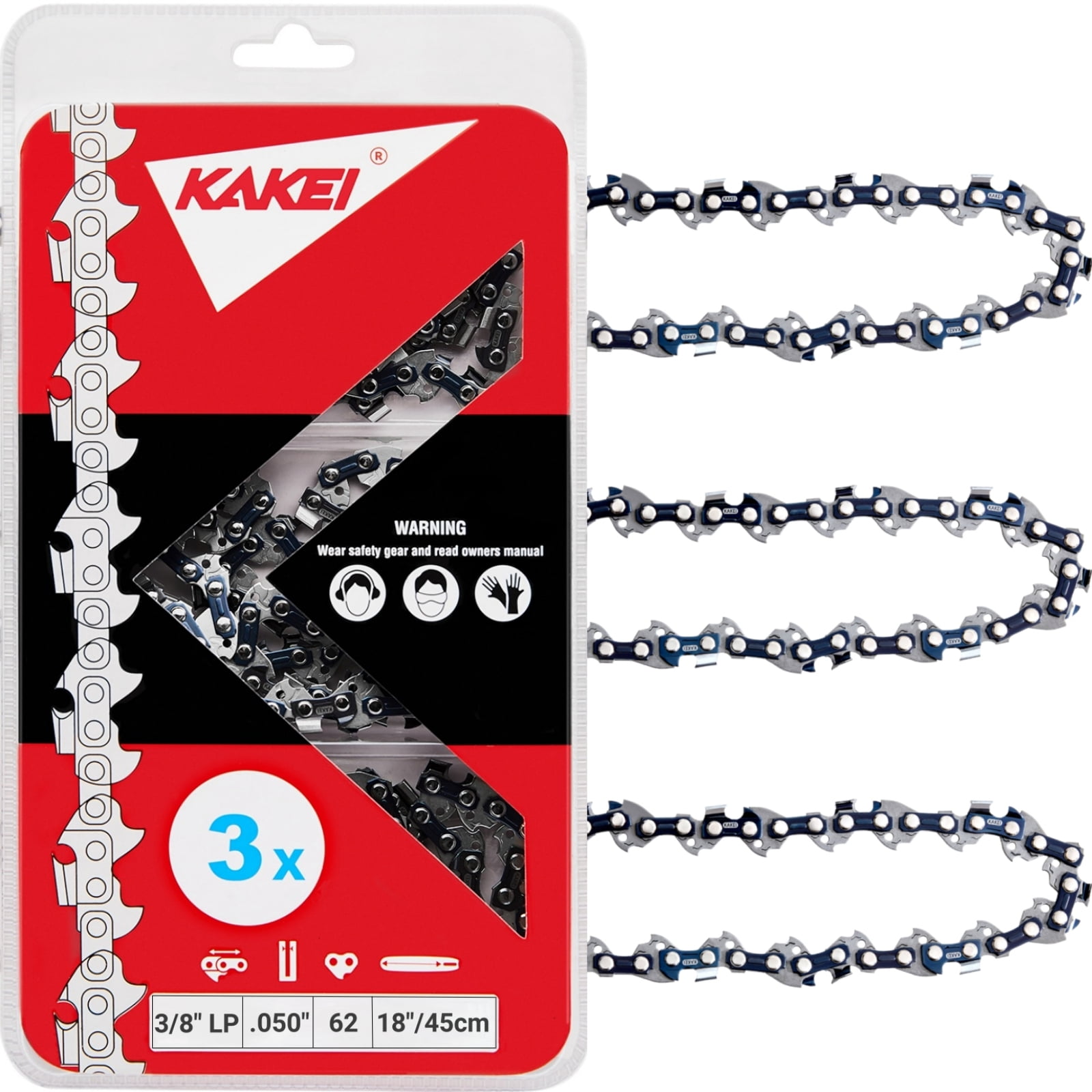 KAKEI 18 Inch Chainsaw Chain 3/8" LP Pitch .050" Gauge 62 Drive Links ...