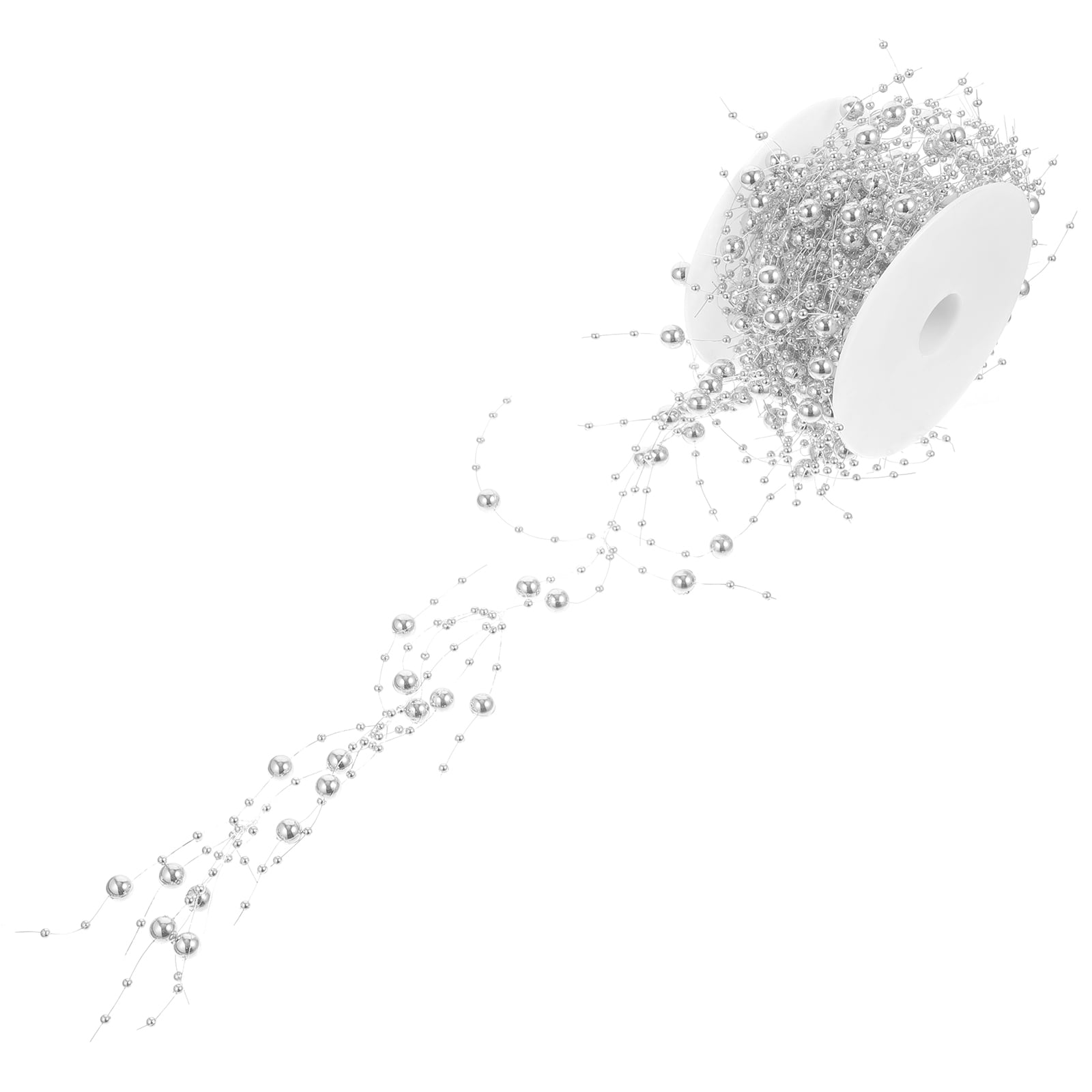 KAKOWELY 1 Roll Artificial Pearl String Silver Round Beads Plastic Diy ...