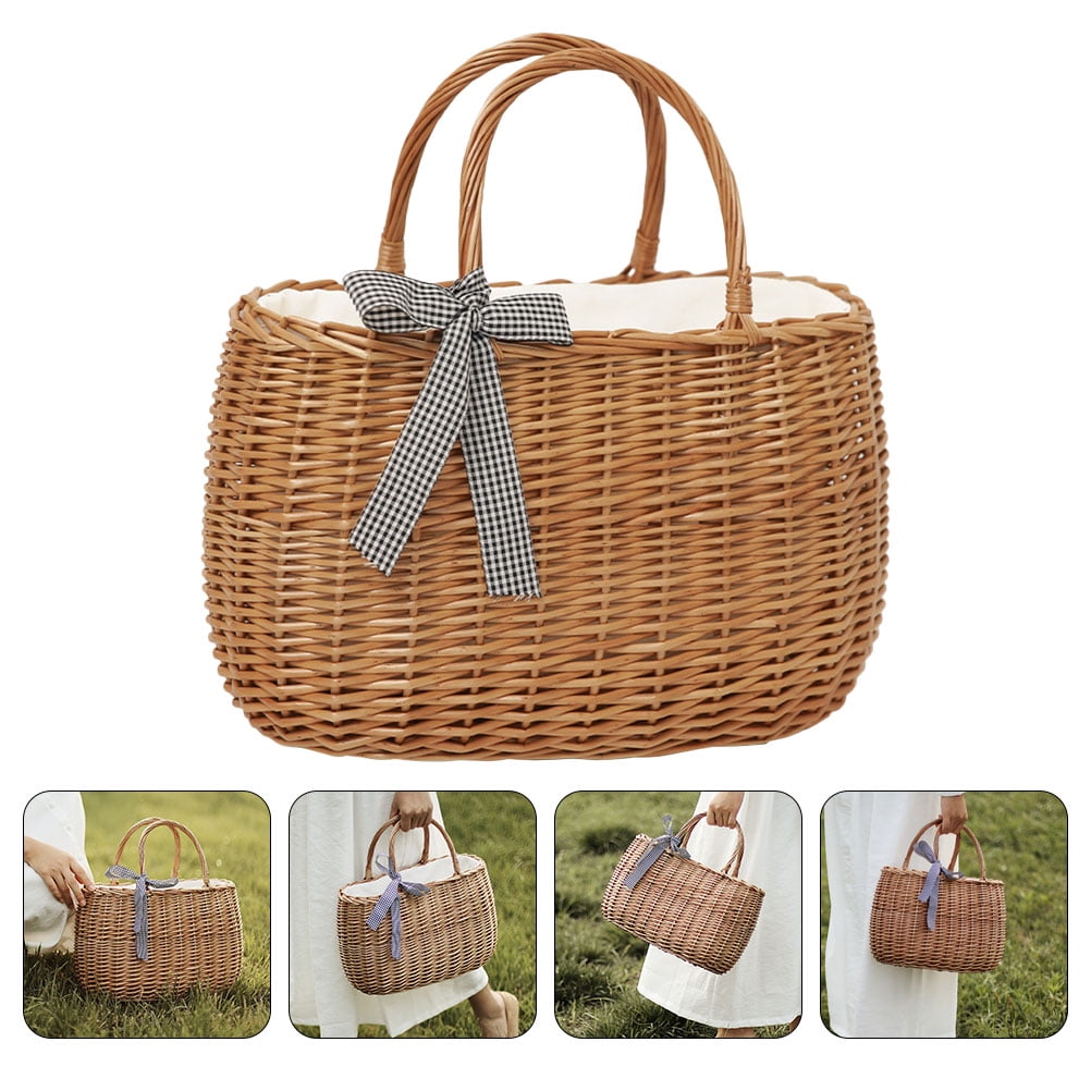 KAKOWELY 1Pack Hand-Woven Flower Basket Rattan Cloth Synthetic Material ...