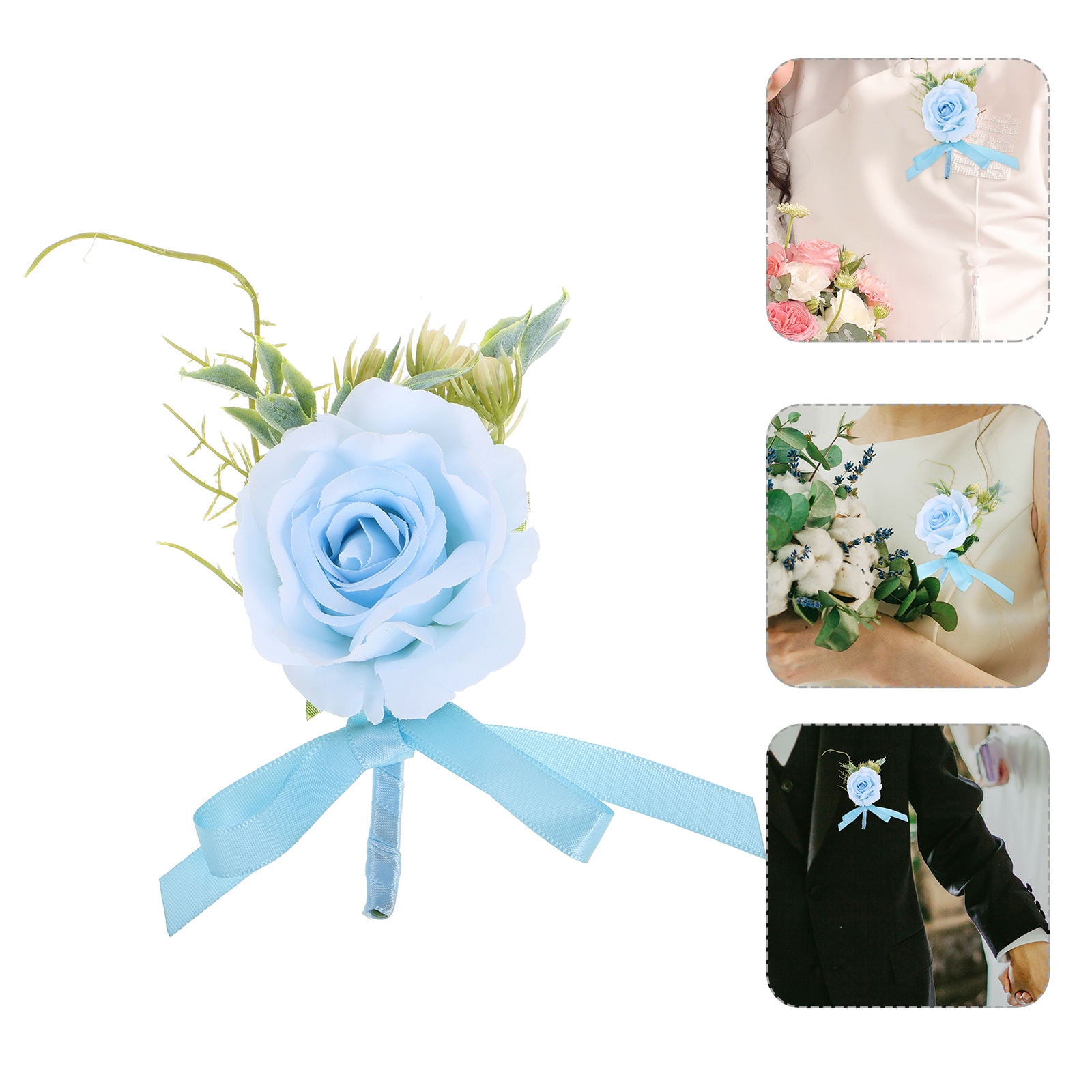 KAKOWELY 1Pack Sky-Blue Cloth Corsage for Groomsmen Events Groom ...