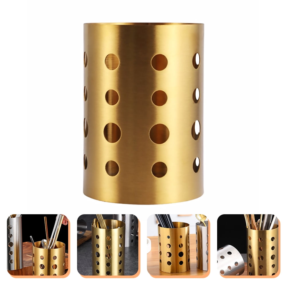 KAKOWELY 1Set Kitchen Utensils Container Golden Cylinder Stainless ...