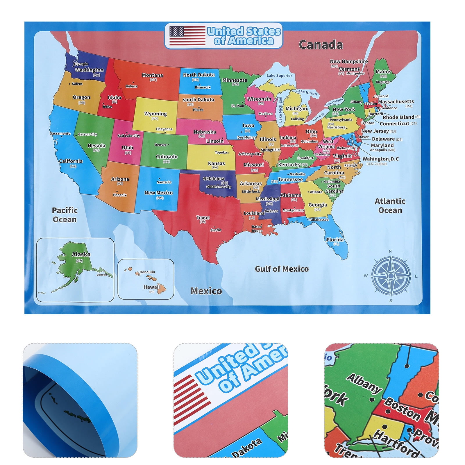 KAKOWELY 1Set Usa Map Poster for Maps for Kids with Early Education ...