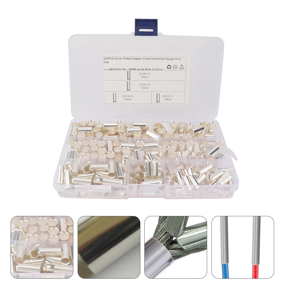 KAKOWELY 200Set Copper Crimp Fitting Ferrules Wire Crimp Terminal Connectors for Car Amplifiers ...