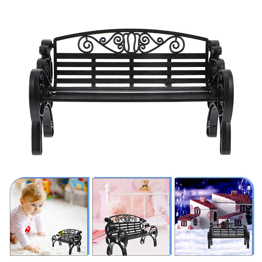KAKOWELY 2Pack Black Plastic Rattan Park Bench Models for Dollhouse ...