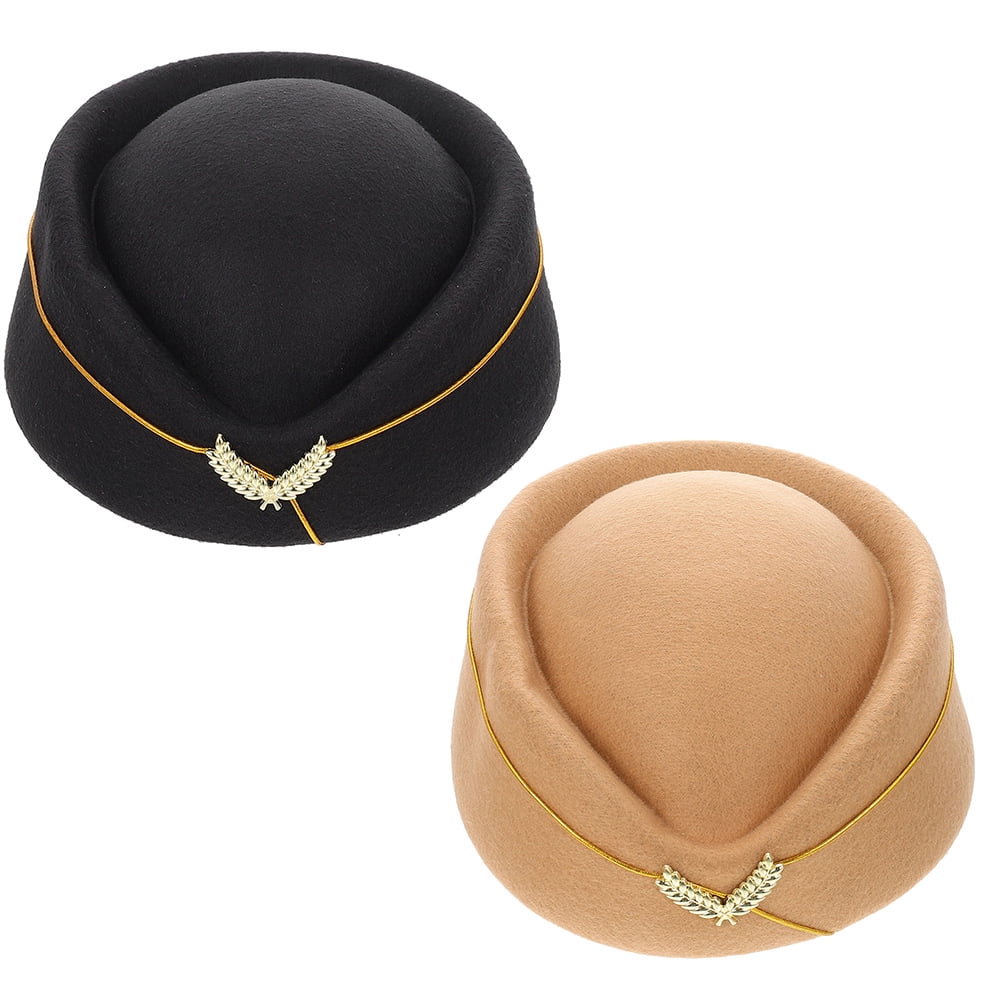 KAKOWELY 2Pcs Cosplay Stewardess Hat Wool Fabric Black and Beige for ...
