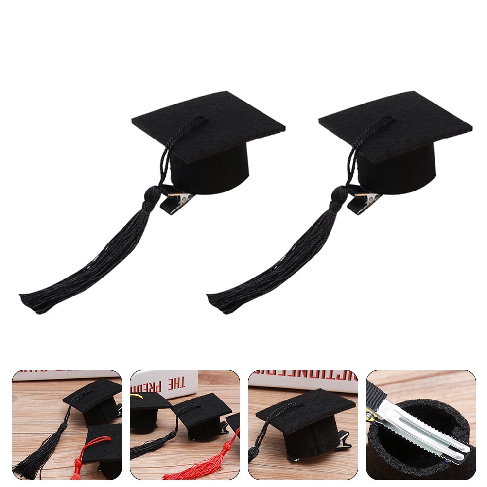 KAKOWELY 2Pcs Graduation Cap Clips for Hair Black Felt Cloth Metal Mini ...