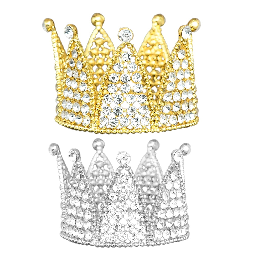 KAKOWELY 2Set Small Crowns for Cake Toppers with Pearl and Rhinestone ...