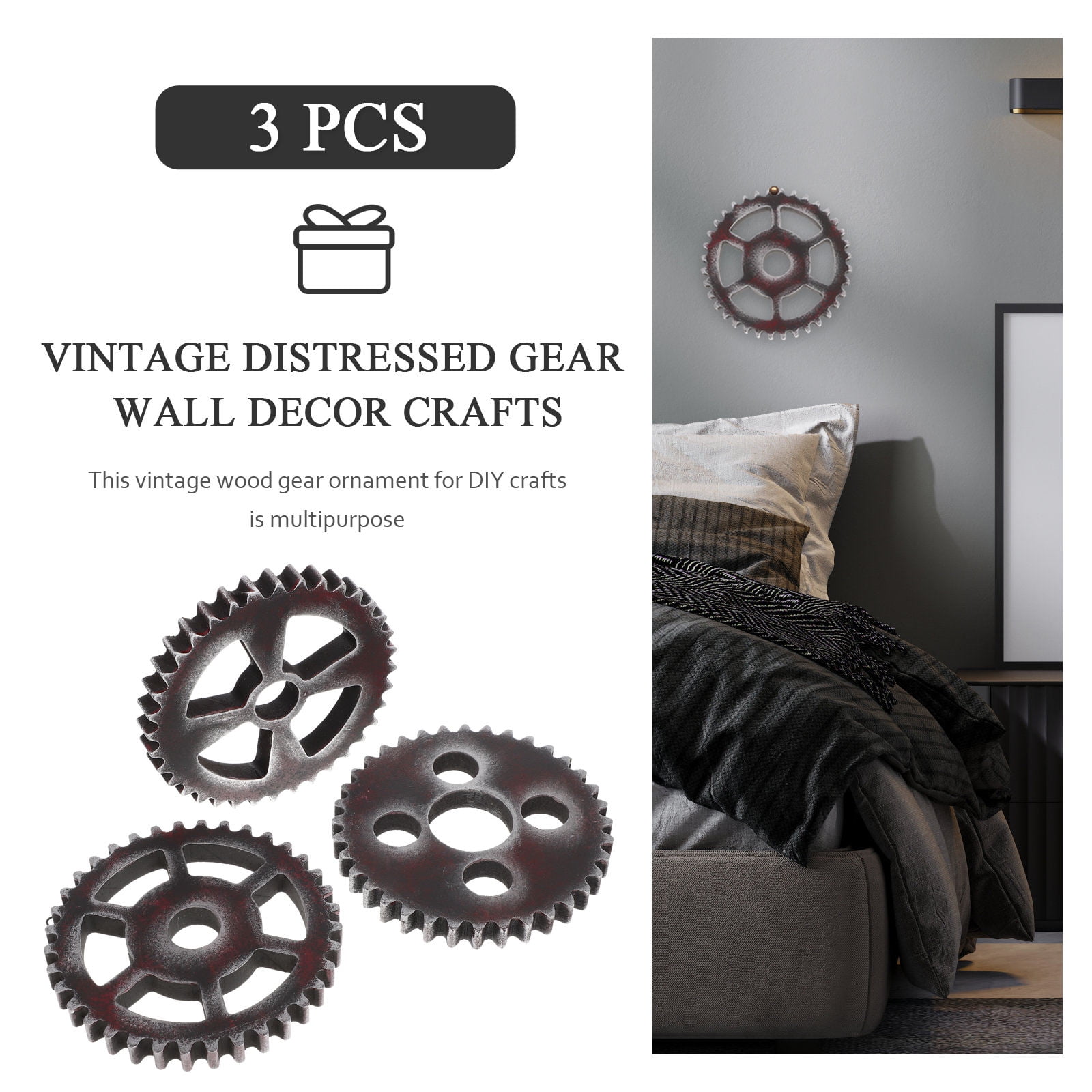 KAKOWELY 3Pcs Gear Shaped Wall Decor Assorted Color Industrial Style ...