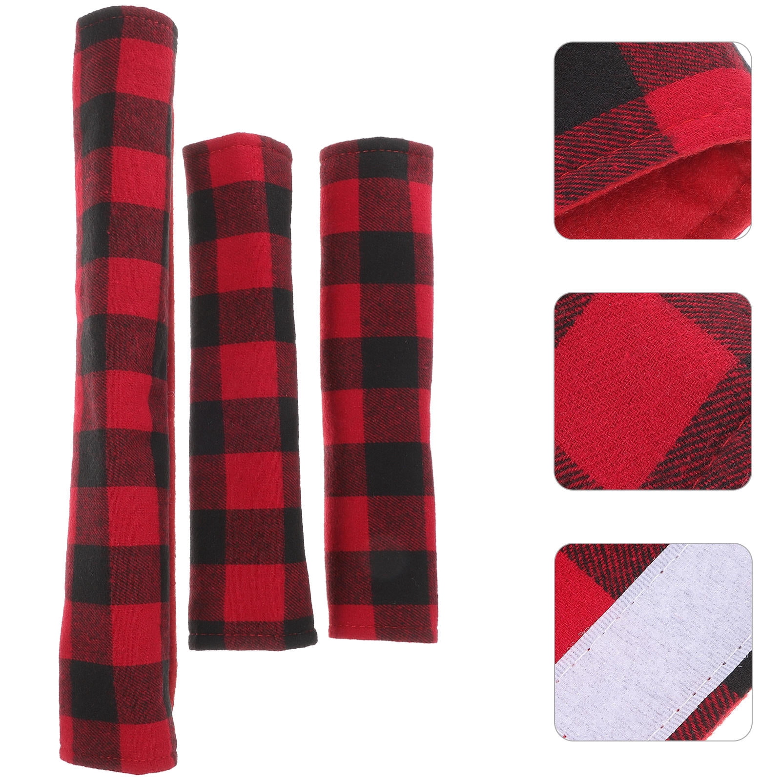 KAKOWELY 3Set Door Handle Covers Polyester Black and Red Plaid for ...