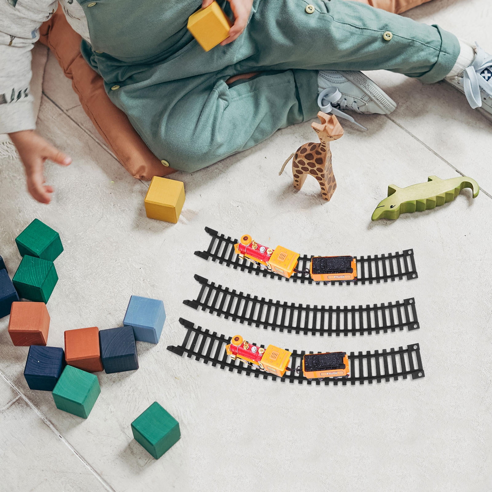 KAKOWELY 5Pcs Rail Train Toy Tracks Set Black Plastic Straight Curved ...