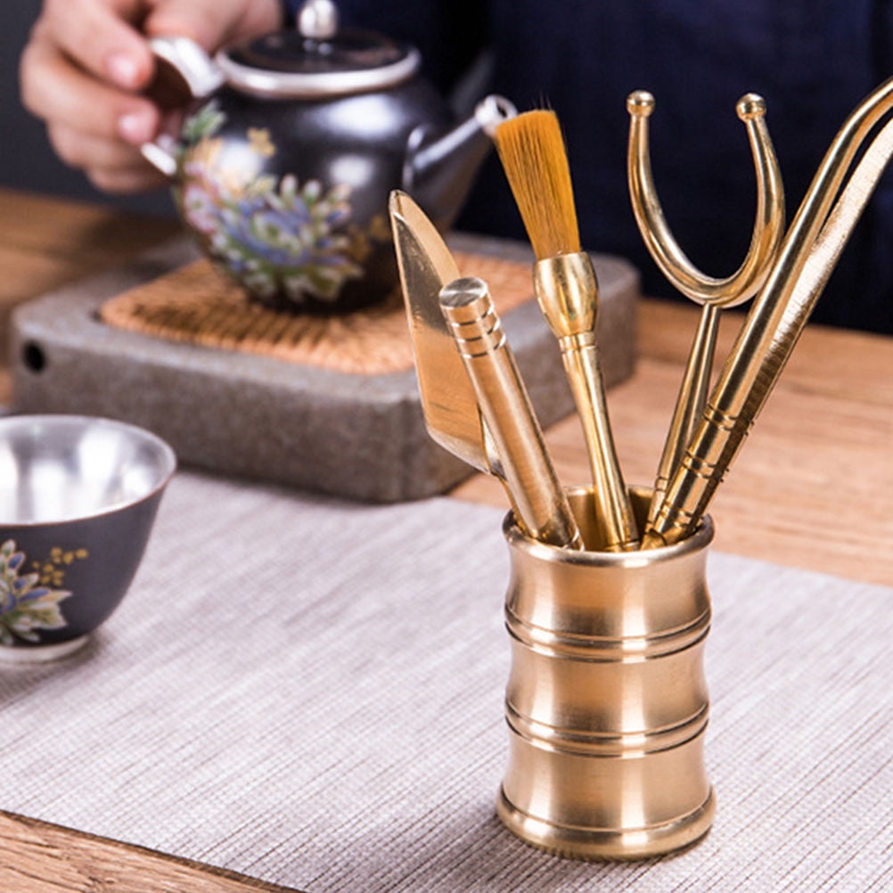 KAKOWELY 6 in 1 Golden Copper Tea Accessory Kit for Chinese Kung Fu Tea ...