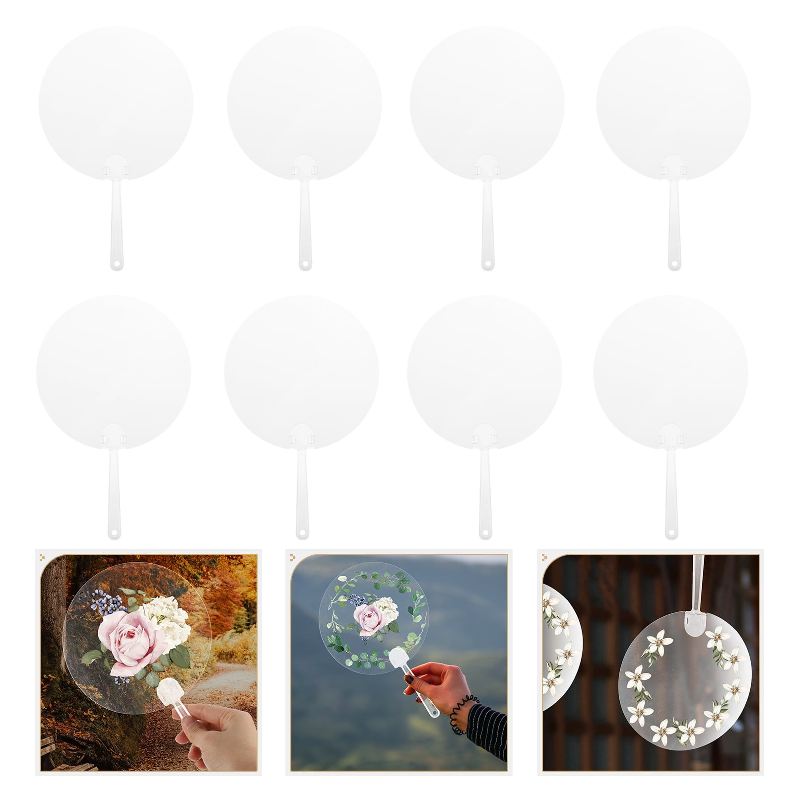 KAKOWELY 8Pcs Hand Held Fans Round Pvc For Children Diy Design Summer ...