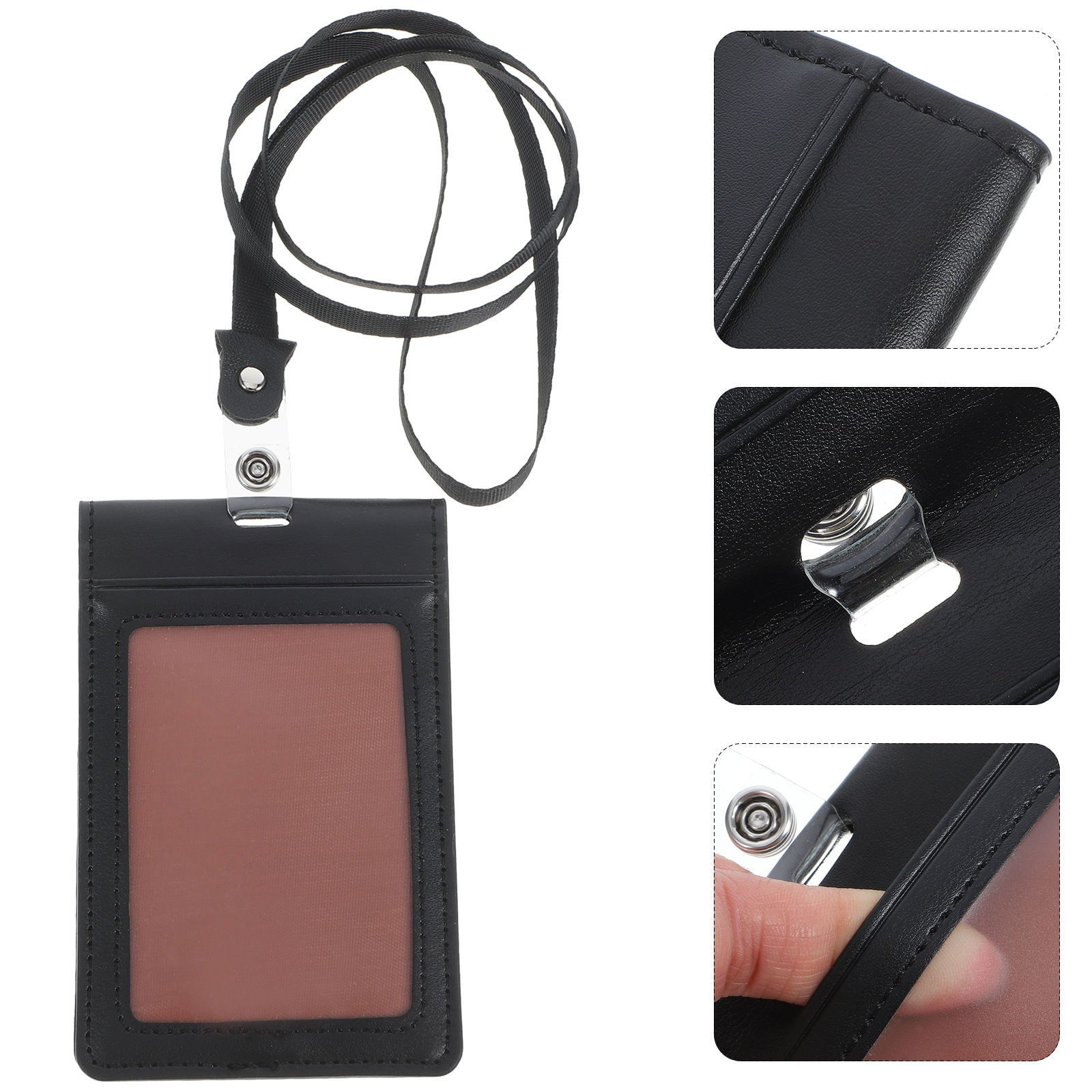 KAKOWELY Clear Badge Sleeve 1Pack Black Pu Material For Id Badges And ...