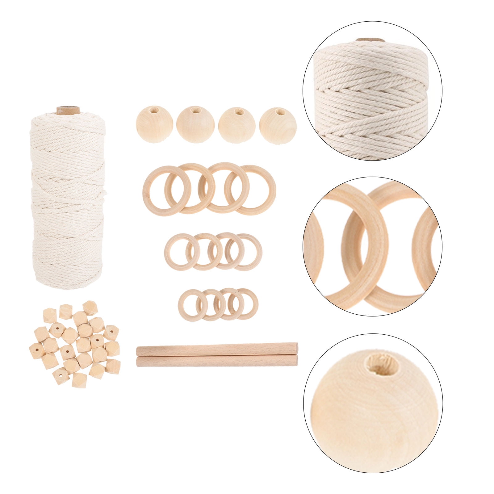 KAKOWELY Macrame Elements Kit 1 Set Beige Cotton Rope Various Shapes ...