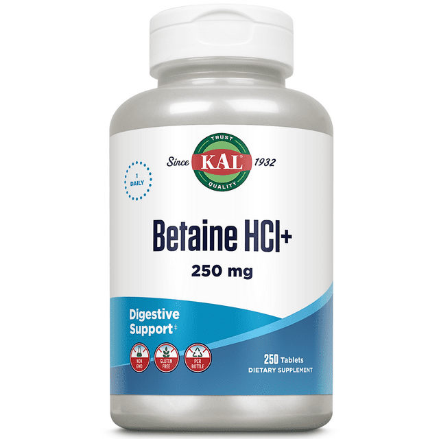 KAL Betaine HCL 250 mg with Pepsin 130 mg, Digestive Function Support ...