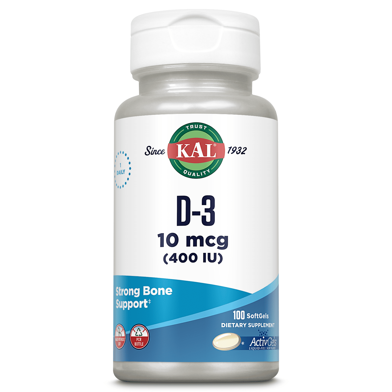 KAL D-3 400IU ActivGels, Vitamin D3 Softgels for Strong Bones, Teeth ...