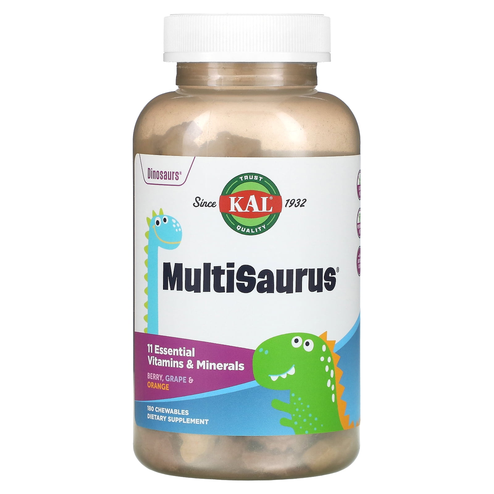 KAL Kids MultiSaurus Vitamins & Minerals | Berry, Grape & Orange Flavor ...