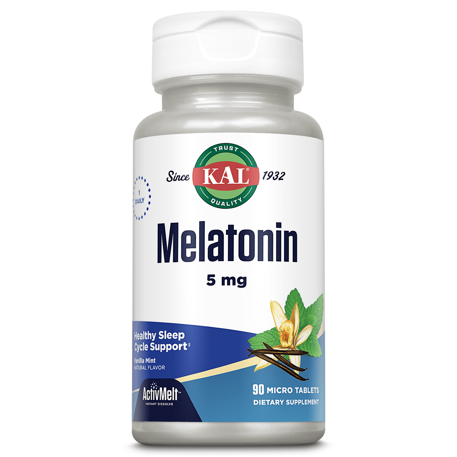 Kal, Melatonin 5mg ActivMelt, Vanilla Mint, 90 Micro Tabs - Walmart.com