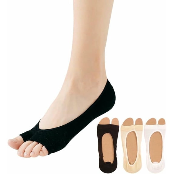 KALAKALA 3 Pairs Women's Peep Toe Socks, Liner Toeless Yoga Casual ...