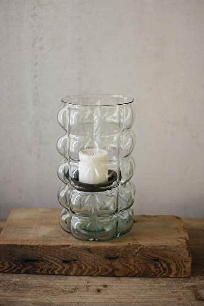 KALALOU CV851 Textured Squares Glass Hurricane W/Metal Tray - MED ...