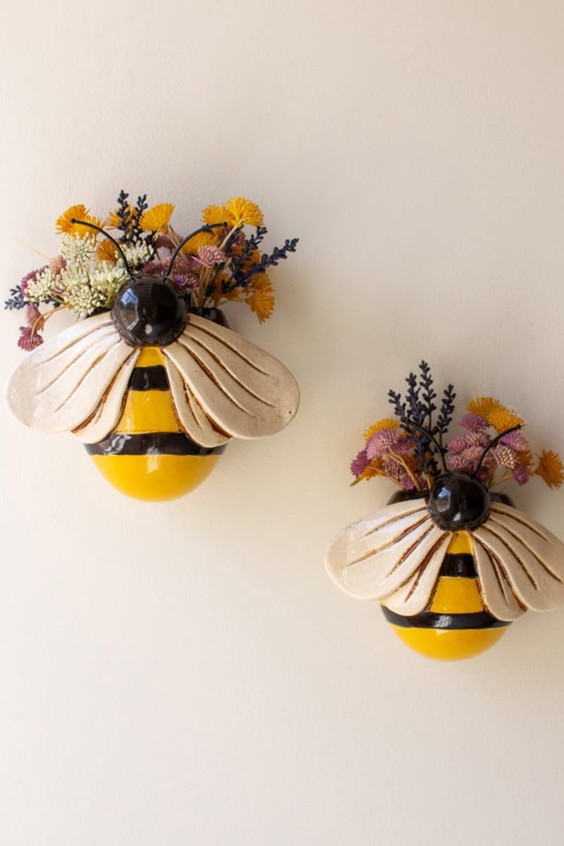 Kalalou Ceramic Bees Wall Planters, Set of 2, 5.25 x 9.5 x 8.75 inches ...