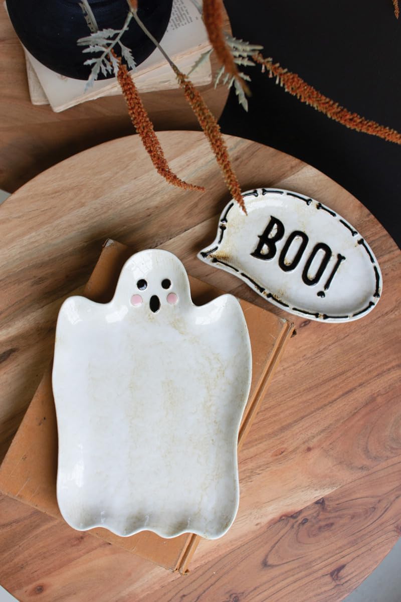 KALALOU Ceramic Boo and Ghost Serving Platters, Set of 2, Kitchen ...