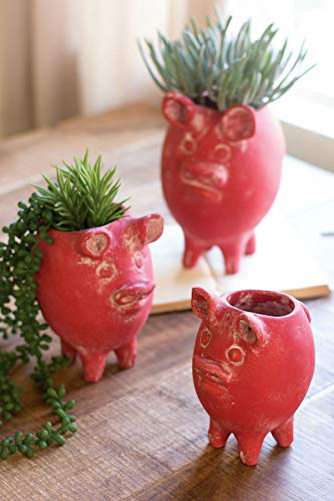 KALALOU Set of Tall Clay Pig Planters, One Size, Red - Walmart.com
