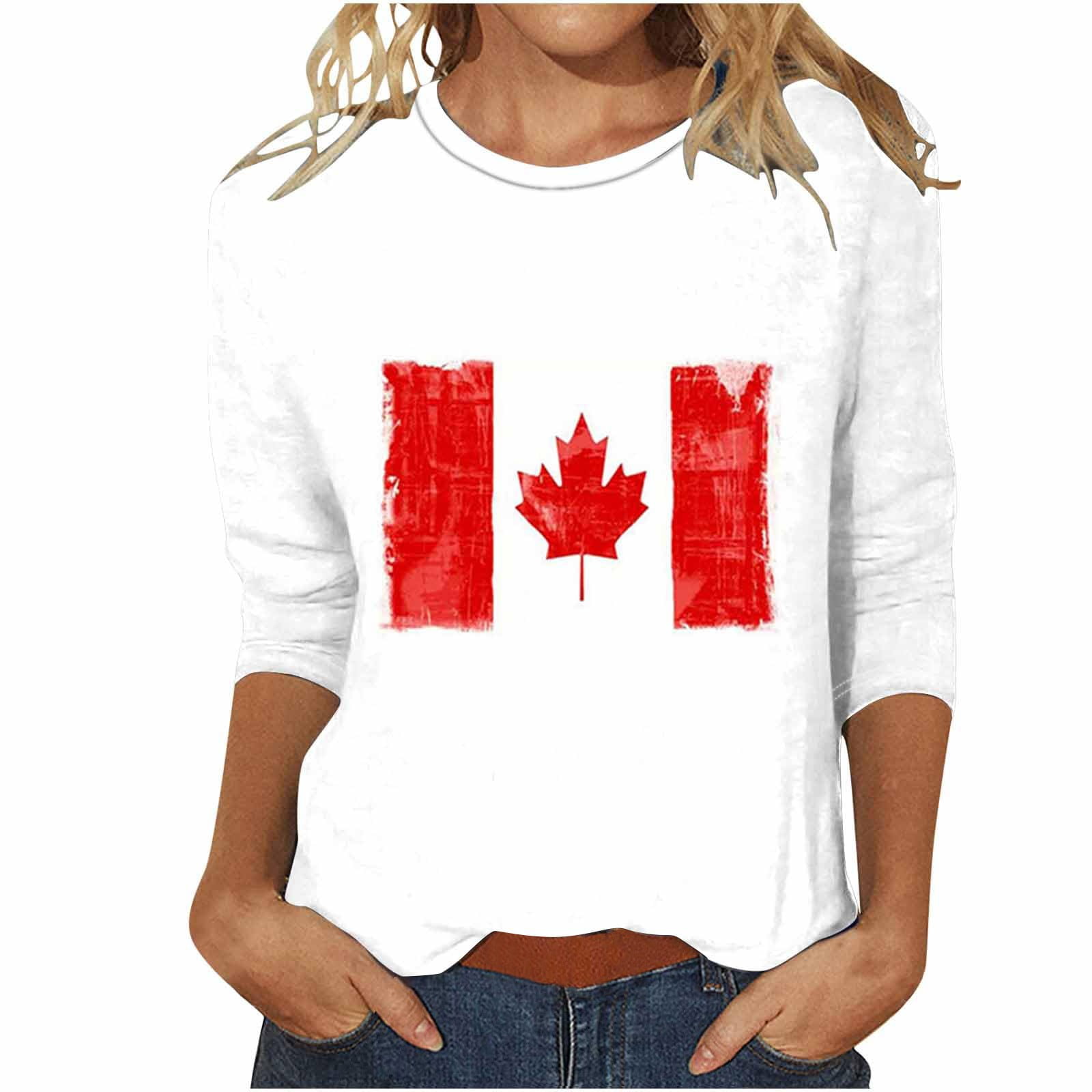 KALE Canada Flag Long Sleeve Shirts for Women 2025 Womens Day Graphic Tshirt Canadian Maple ...