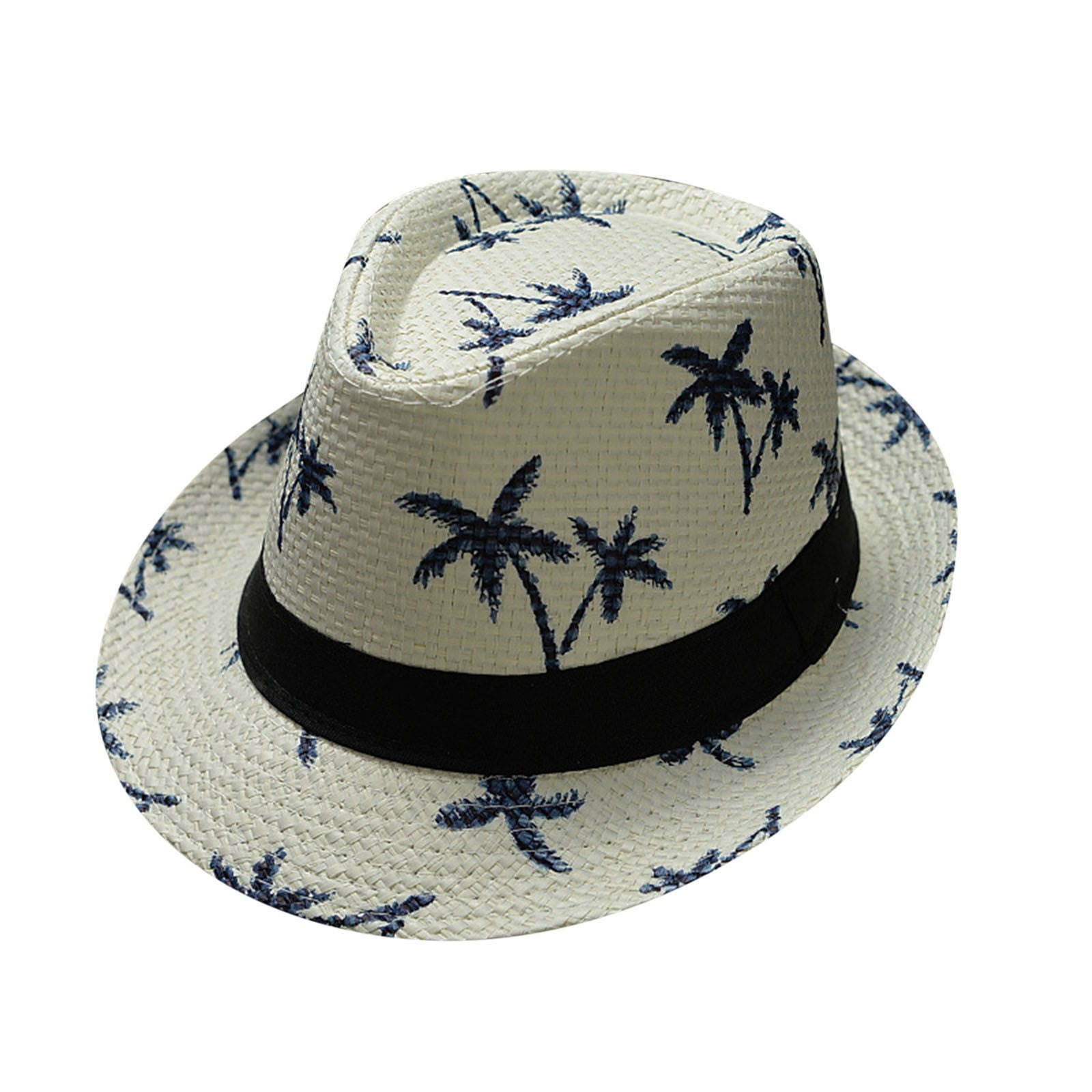 KALE Fedora Hat Palm Print Paper Straw Travel Shield White - Walmart ...