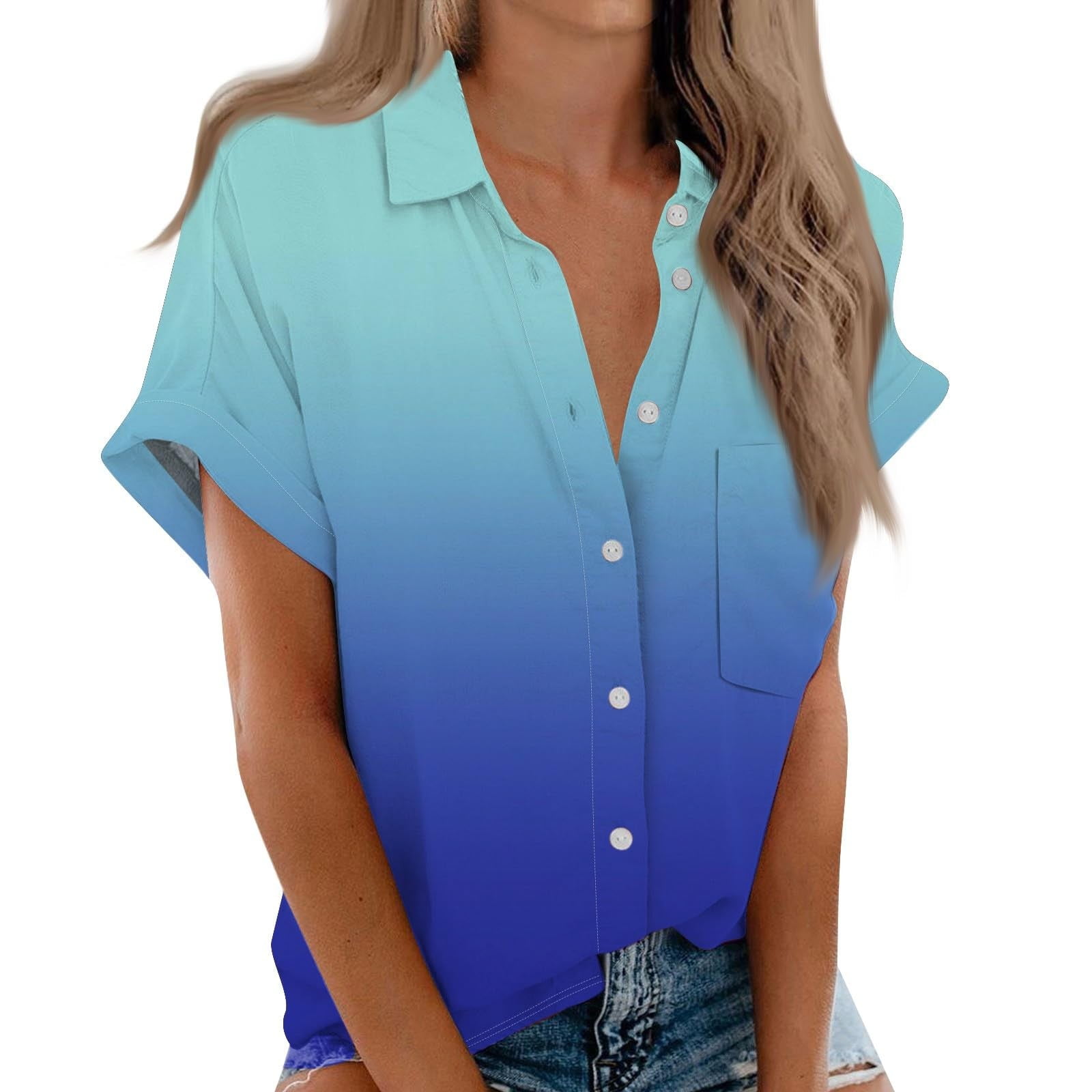 KALE V Neck T Shirts for Women Cotton Womens Short Sleeve Collared Button Down Blouse Tops Camp ...