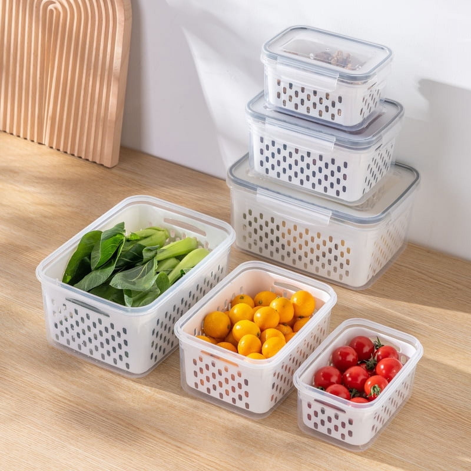 KALEFU 3 Pack Storage Containers for Fridge with Removable Drain ...