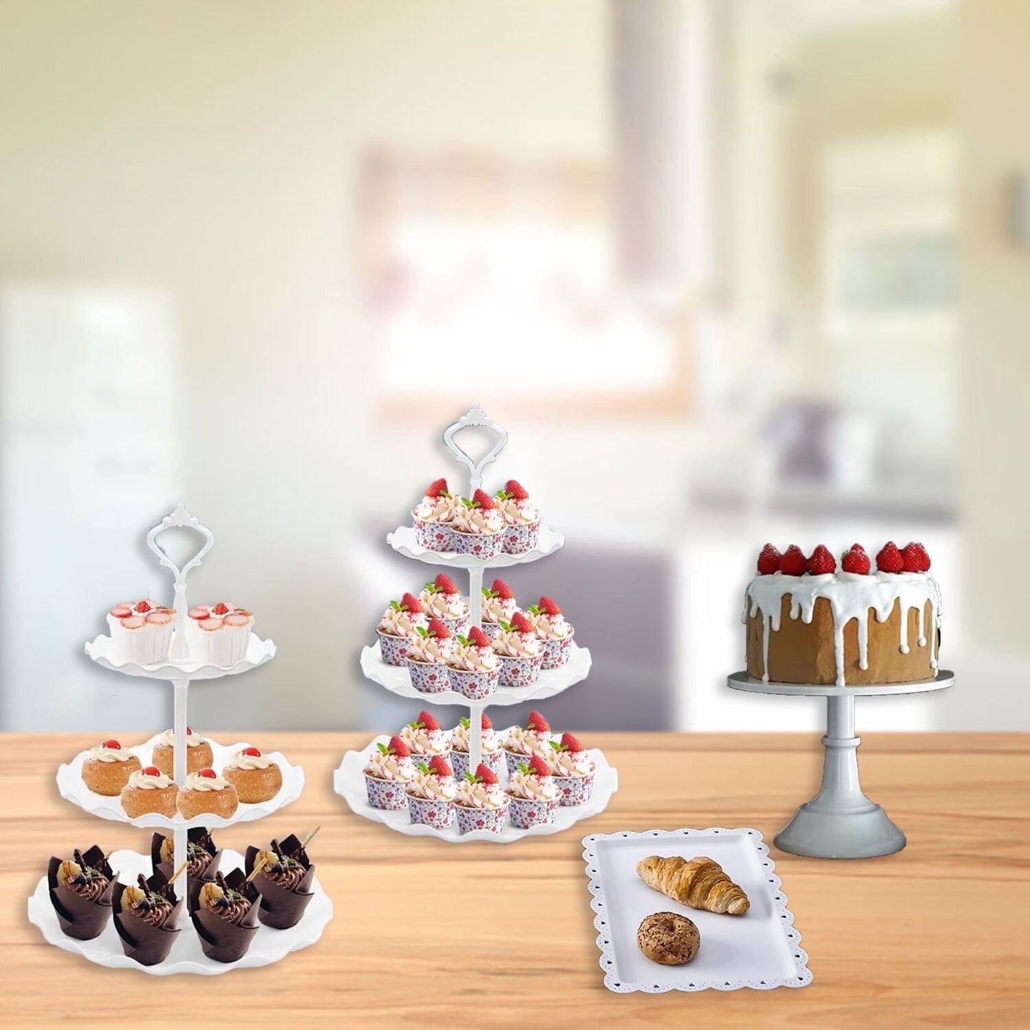 KALEFU 7 Piece Dessert Table Display Set 3 Tier White Dessert Stands ...
