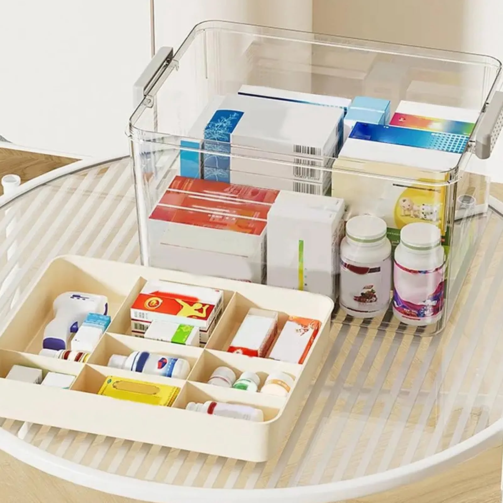 KALEFU Multi-Compartment Medicine Storage Box Family First Aid Box ...