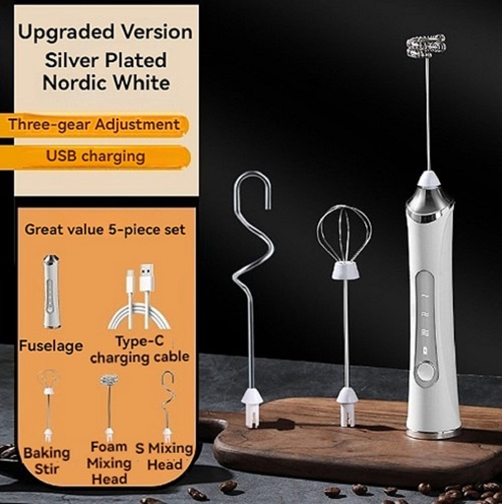 KALEFU Rechargeable Milk Frother 3-Speed Electric Fast Handheld Drink ...