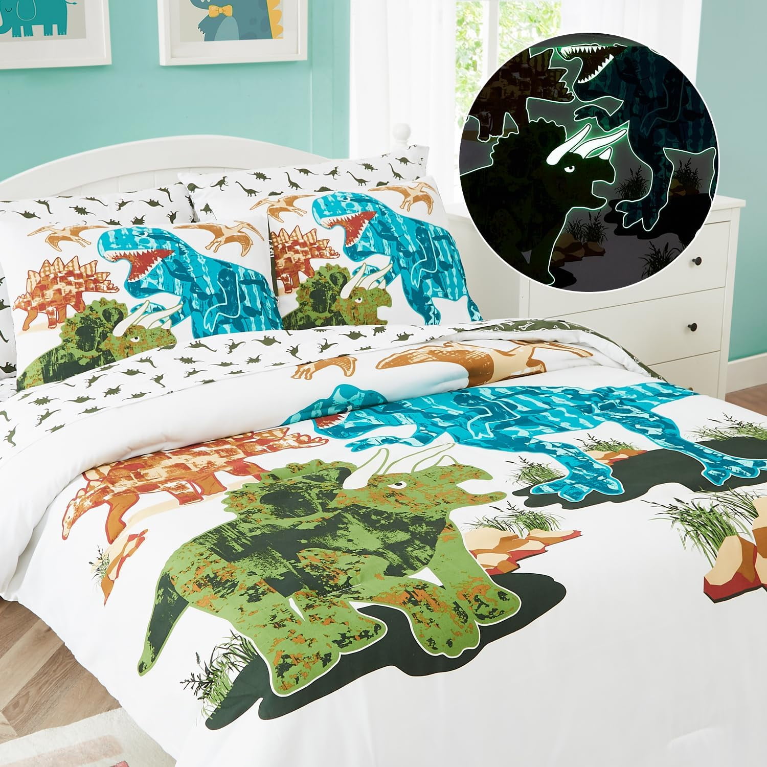 KALEIDOSPACE Gilrs Boys Bedding Sets Twin, 5 Piece Glow in The Dark ...