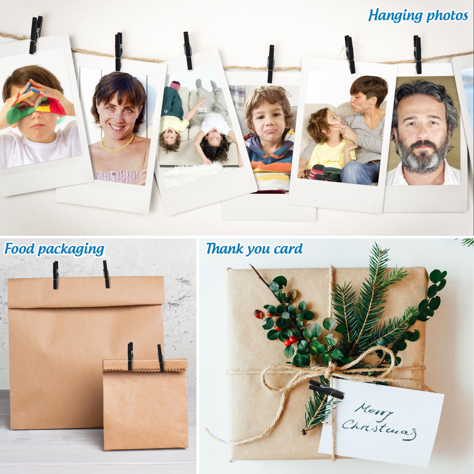 KALLORY 100 Pcs Clothes Pins Mini Cloths Black Clothespins Photo Child ...