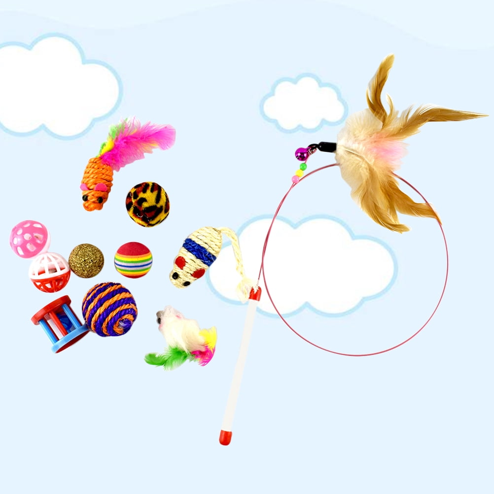 KALLORY 12 Piece Cat Toy Set with Feather Teaser Wand Balls and Rings ...