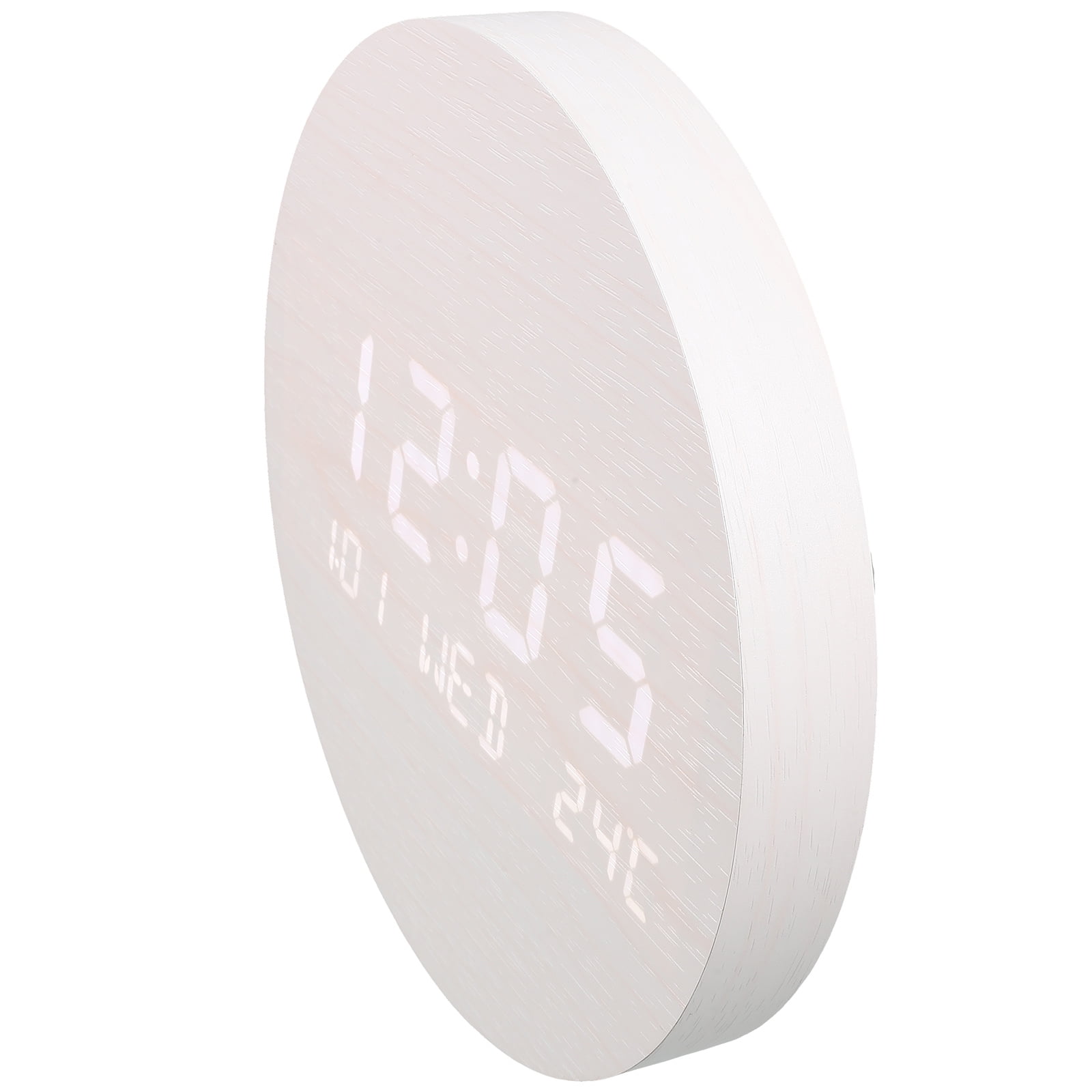 KALLORY 1Pack Electronic Wooden Clock Round Shape Beige White Color for Indoor Use Bedroom ...