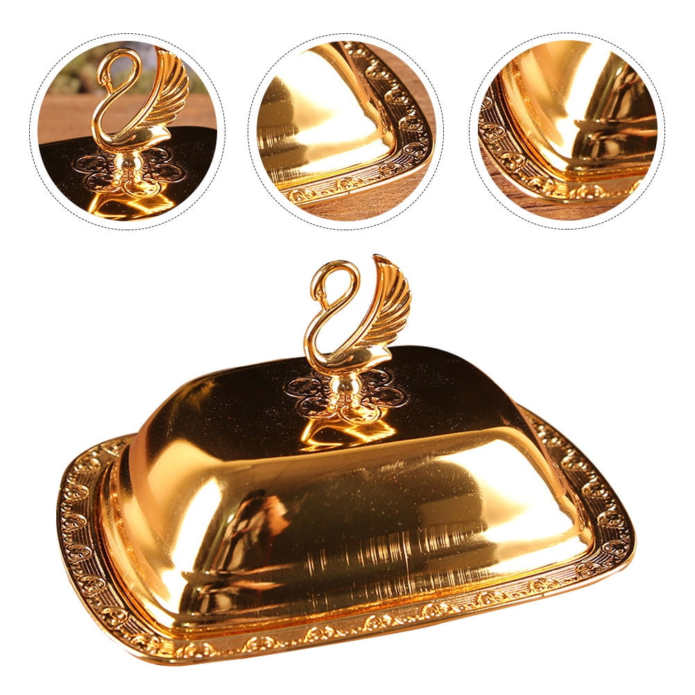 KALLORY 1Pack Golden Snack Plate For Fruit Bowl With Lid Home Use Hotel ...