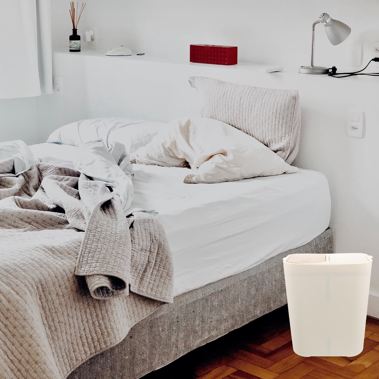 KALLORY 1Pack Room Trash Bin with Button-Operated Lid for Home and ...